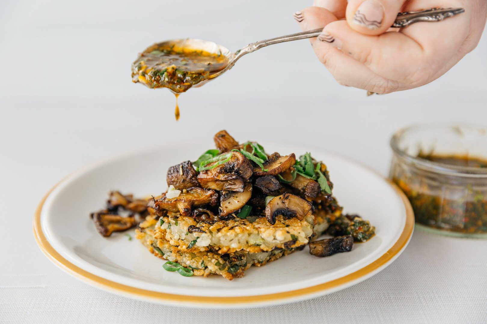 Crispy Rice Cakes with Mushrooms & Chermoula Recipe | Red Stick Spice